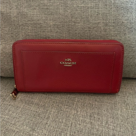 Coach | Bags | Coach Red Wallet With Zipper Closure And Sleek Design ...